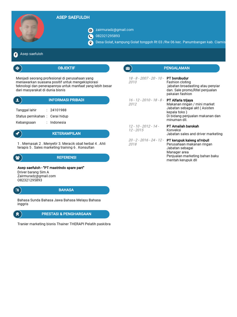 CV - Lamar Kerja Asep Saefulloh | PDF