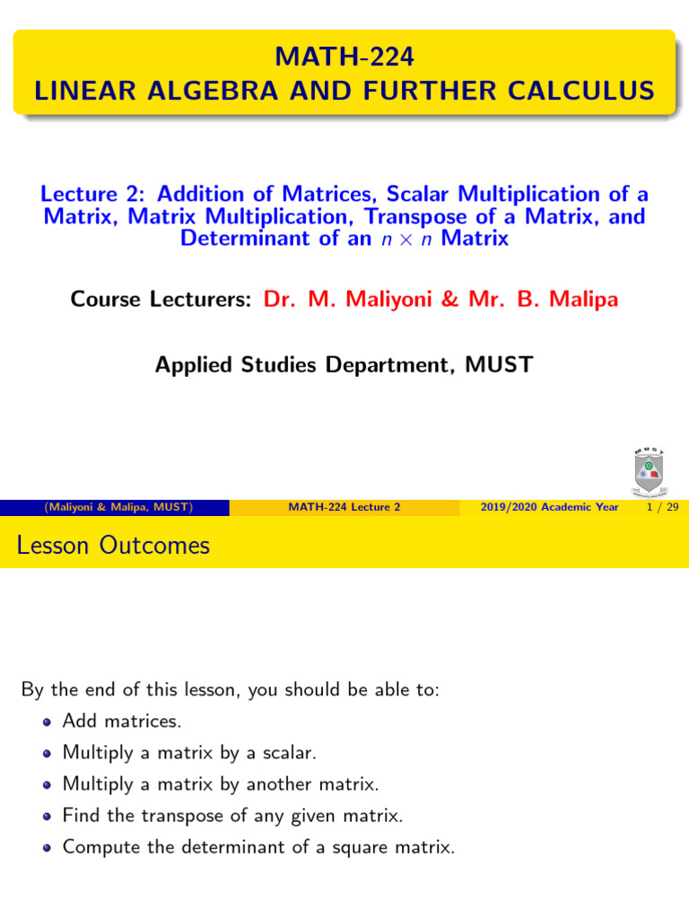 MATH-224_LectureNotes 2 | PDF | Matrix (Mathematics) | Determinant MATH-224_LectureNotes 2 | PDF | Matrix (Mathematics) | Determinant