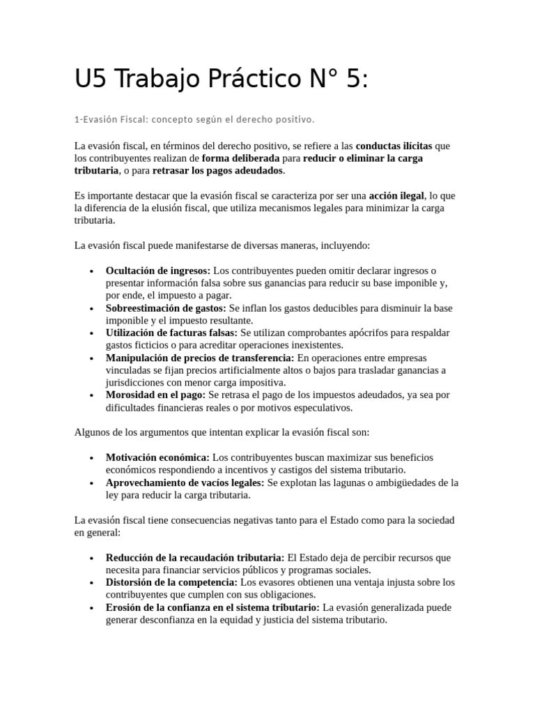 U5 Trabajo Práctico N5 | PDF | Impuestos | Evasión de impuestos