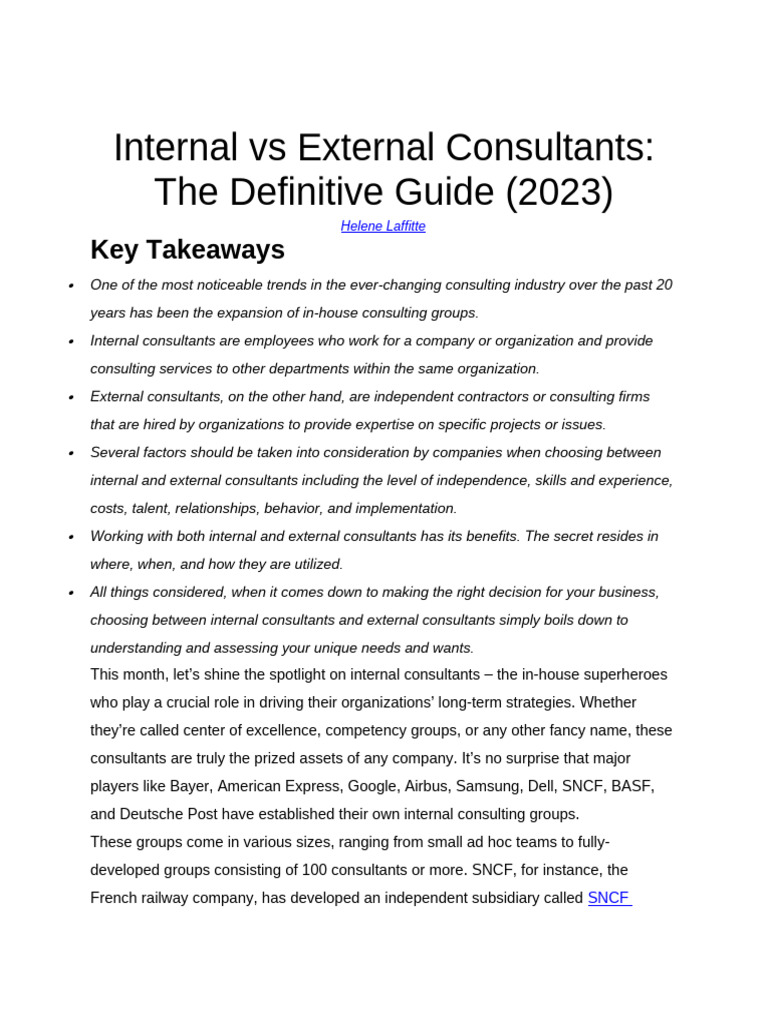 Internal vs External Consultants Explained | PDF | Consultant | Goal