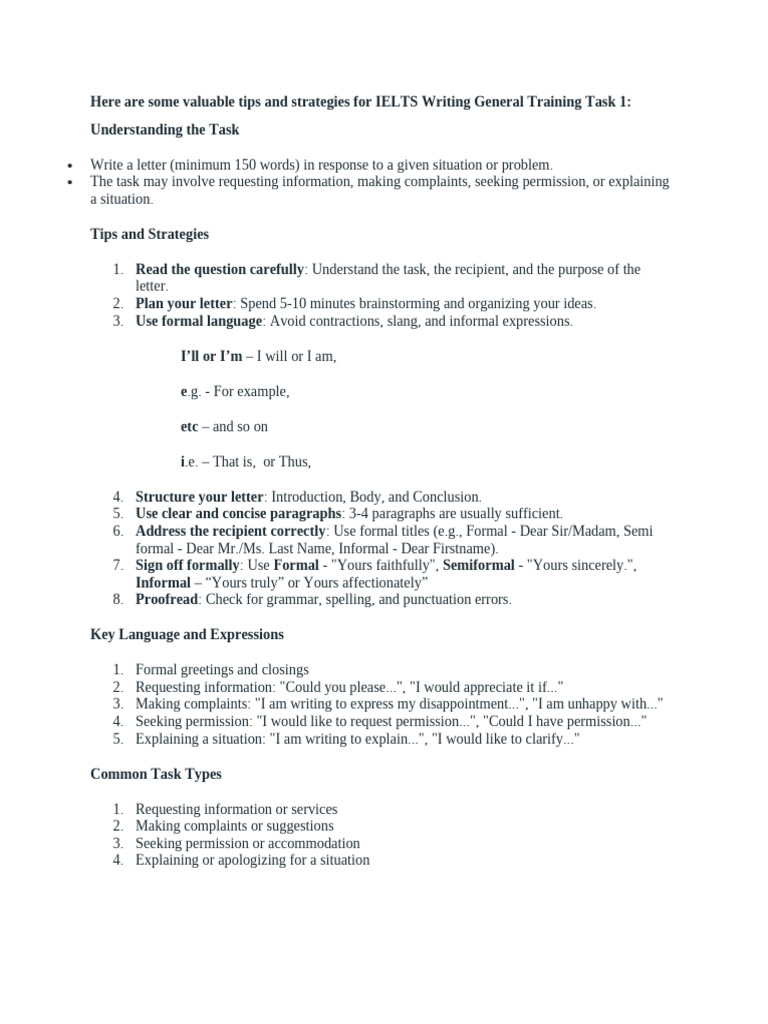 IELTS Writing General Training Task 1 Lecture Notes | PDF