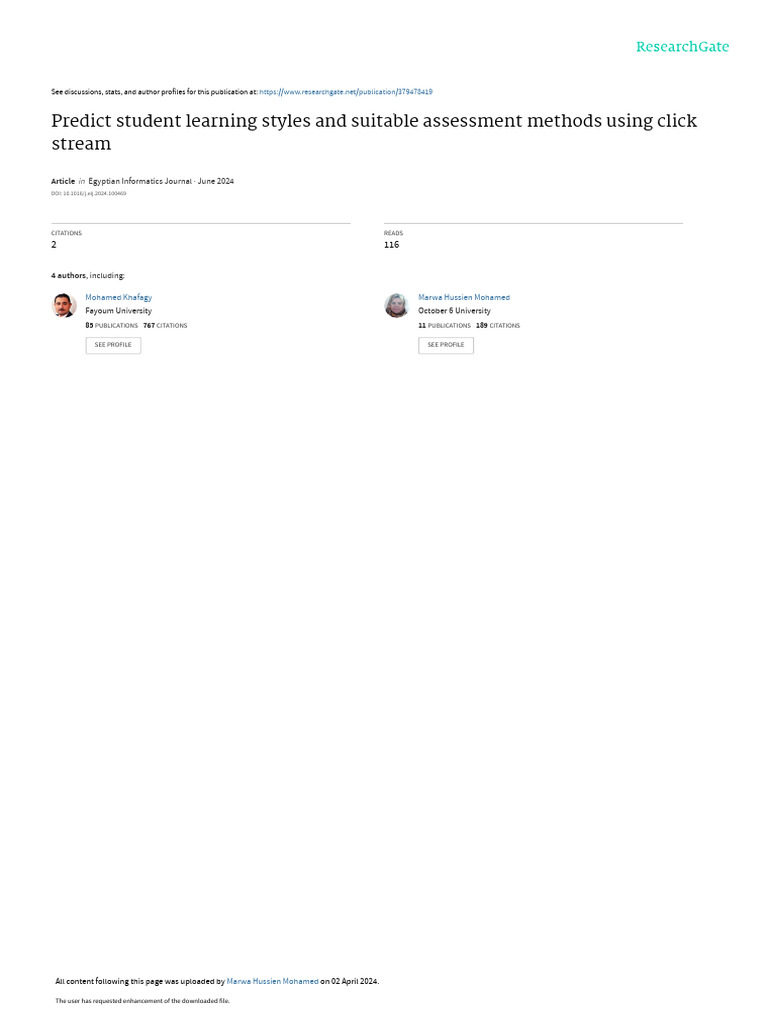 Predict Student Learning Styles and Suitable Assessment Methods Using Click Stream | PDF ...