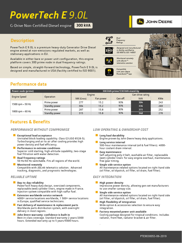 300 kVA 6090HFU84 Specification Sheet PowerTech E 9.0L | PDF | Engines | Diesel Engine