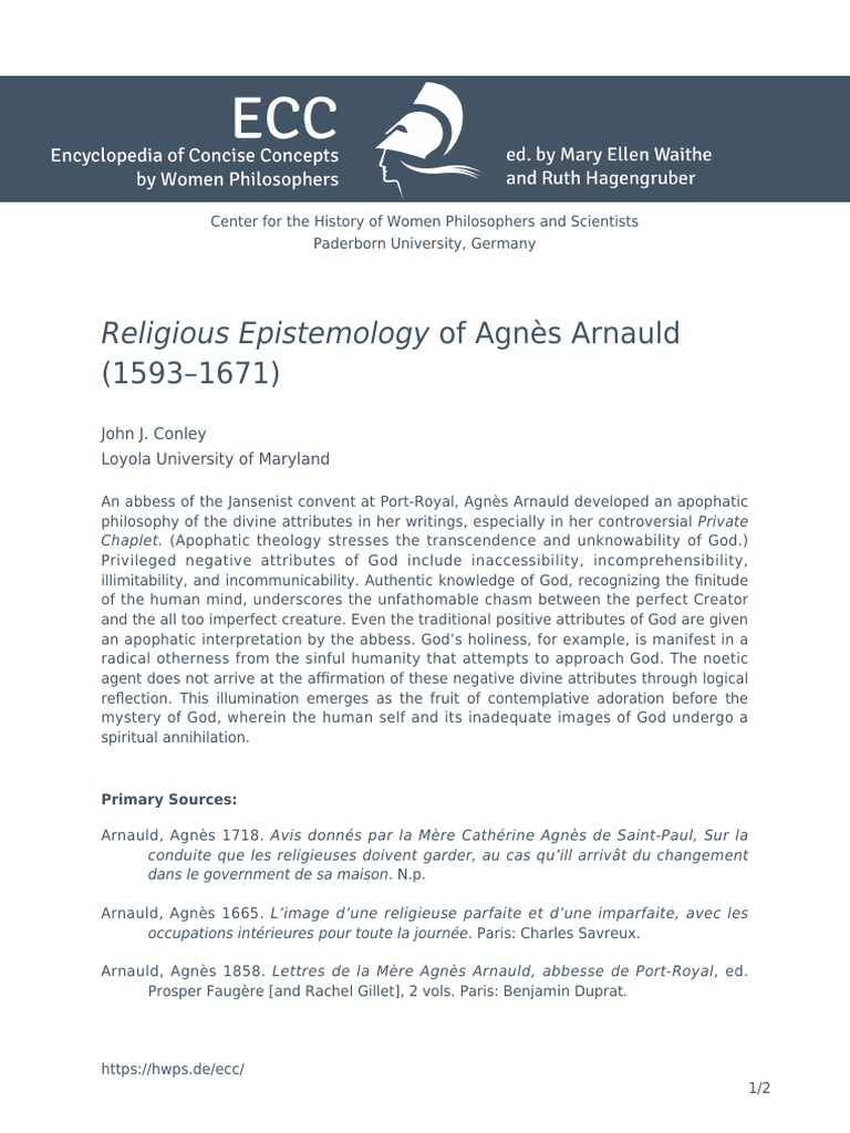 Agnès Arnauld's Apophatic Theology | PDF | God | Religious Belief And ...