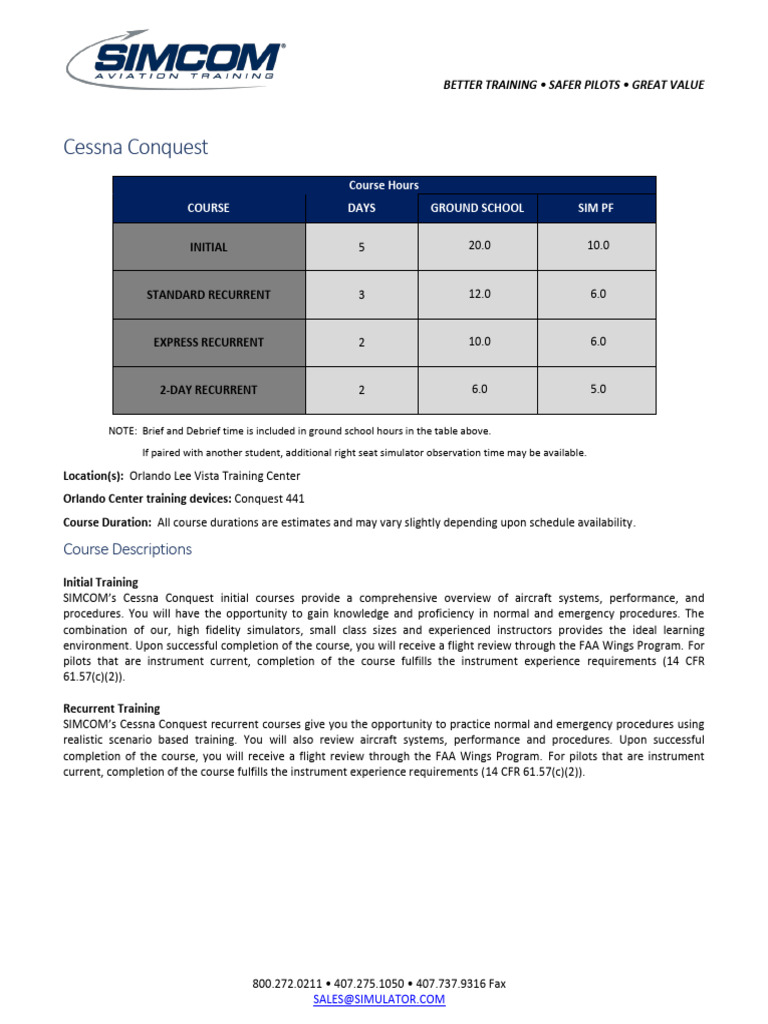 Cessna-Conquest-Course-Information-Sheet-Rev-000 | PDF | Flight ...