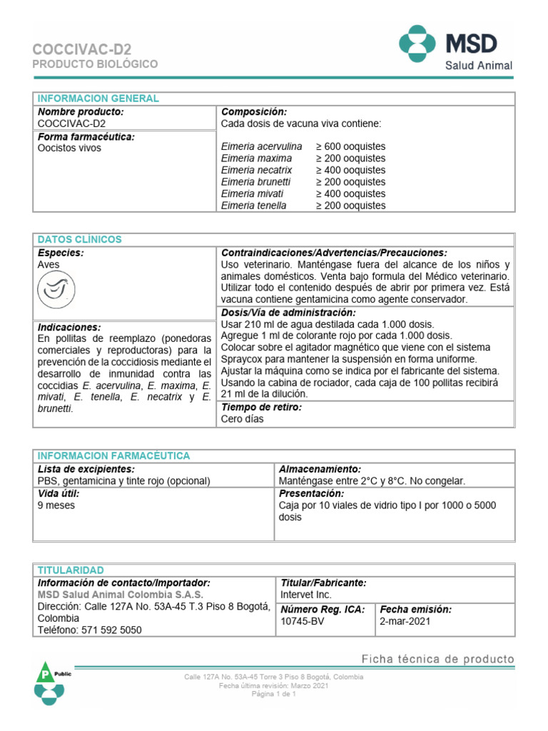 Coccivac D2 | PDF