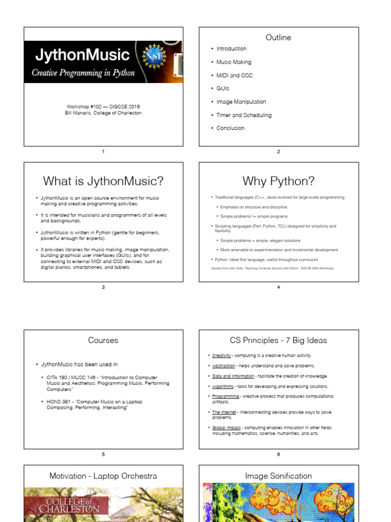 Sigcse2016jythonmusicworkshopslideshandout Pdf Graphical User Interfaces Icon Computing