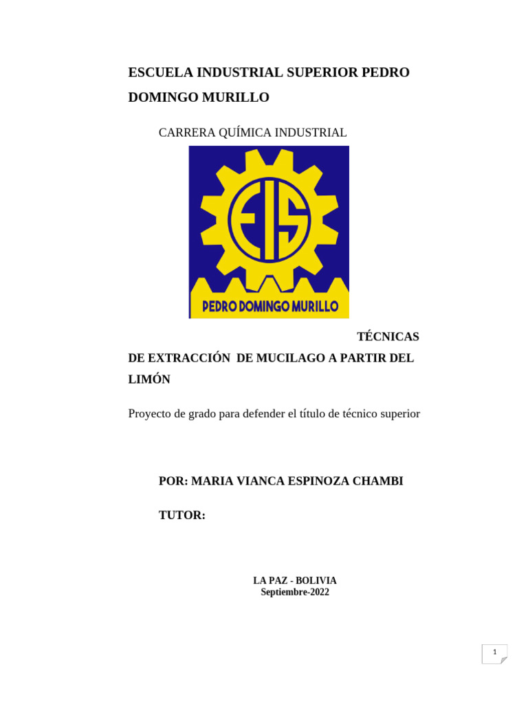 Proyecto de Mucilago Actualizado 13 de Septiembre Del 2022 | PDF ...
