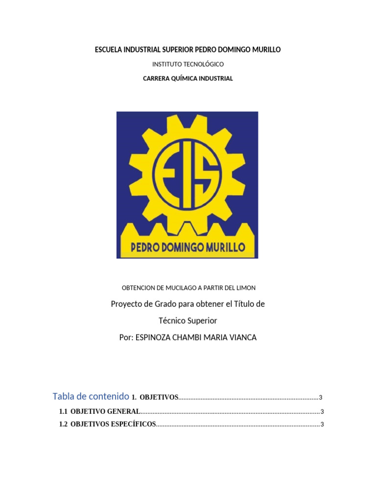 Extracción de Mucílago de Limón: Proyecto Técnico | PDF