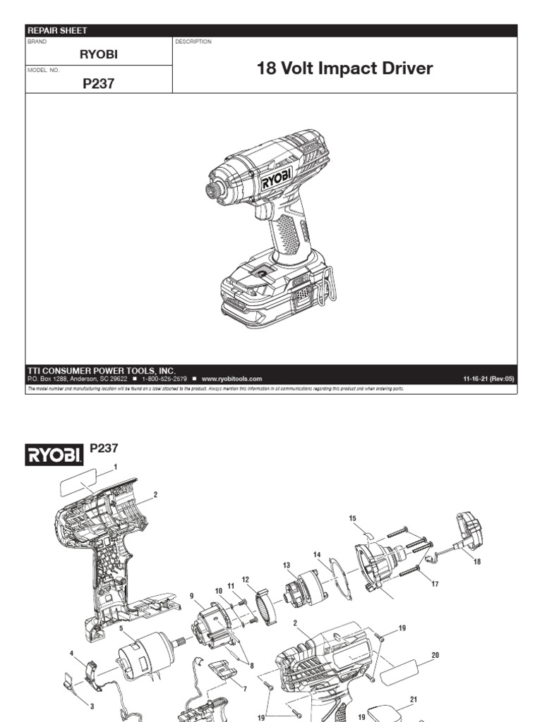 Ryobi P237 Impact Driver Repair Guide | PDF | Manual Transmission ...