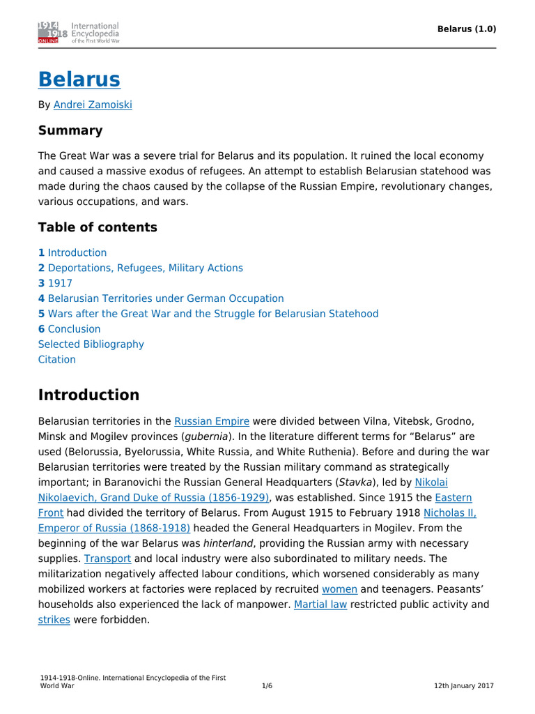 1914 1918 Online Belarus 1.0 | PDF | Belarus | Nazi Germany
