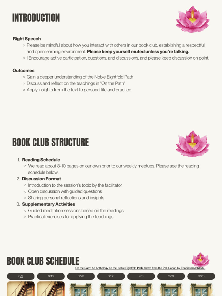 Book Club Reading Schedule | PDF | Noble Eightfold Path | Buddhist ...
