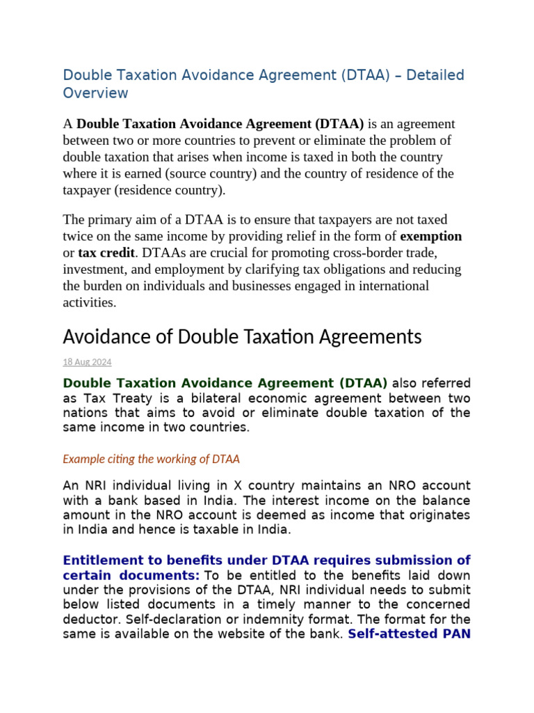 Double Taxation Avoidance Agreement | PDF | Business | Finance & Money ...