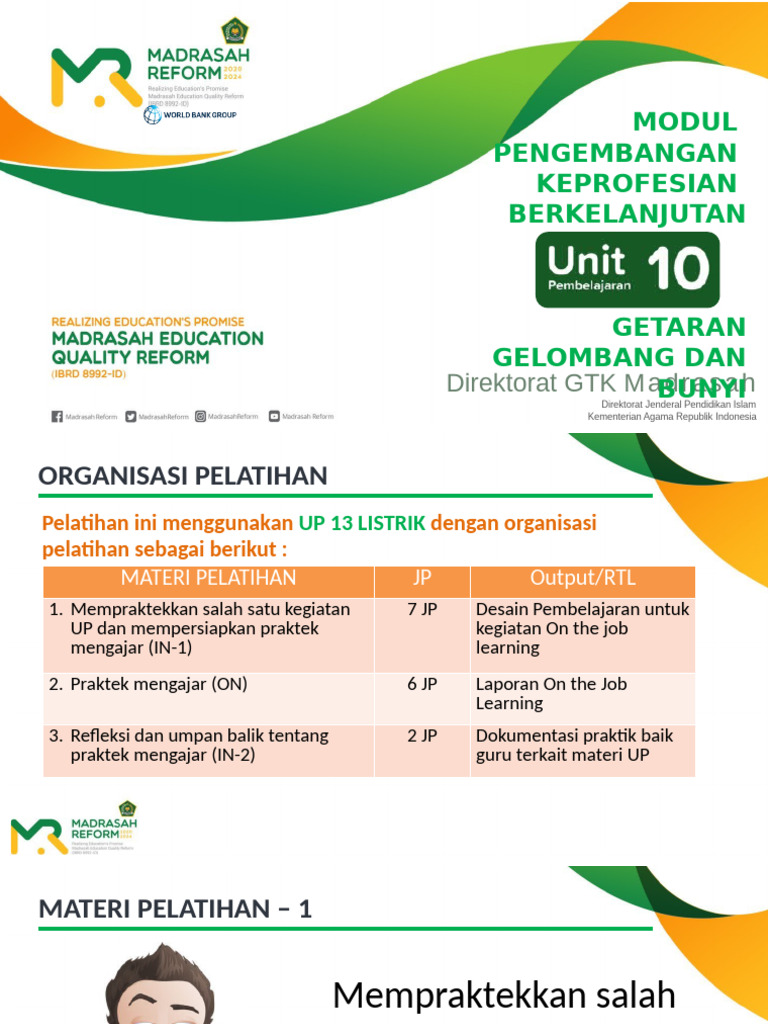 PPT PELATIHAN Modul PKB-UP - 10 - IPA - MTs (GETARAN GELOMBANG DAN BUNYI) | PDF