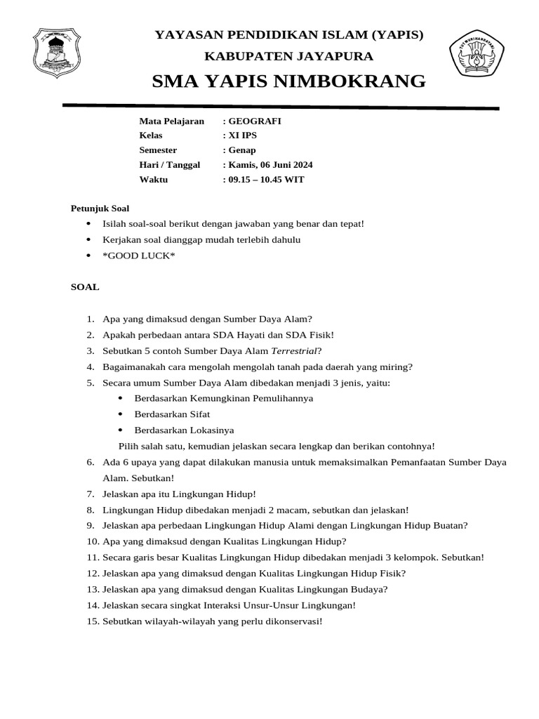 Soal Us Kelas 11 Ips Genap 2023-2024 | PDF | Sains & Matematika