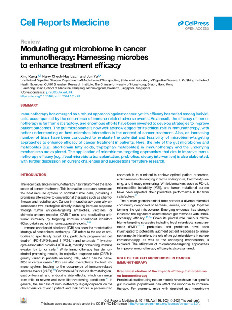 Modulating Gut Microbiome in Cancer | PDF | Immune System | T Cell