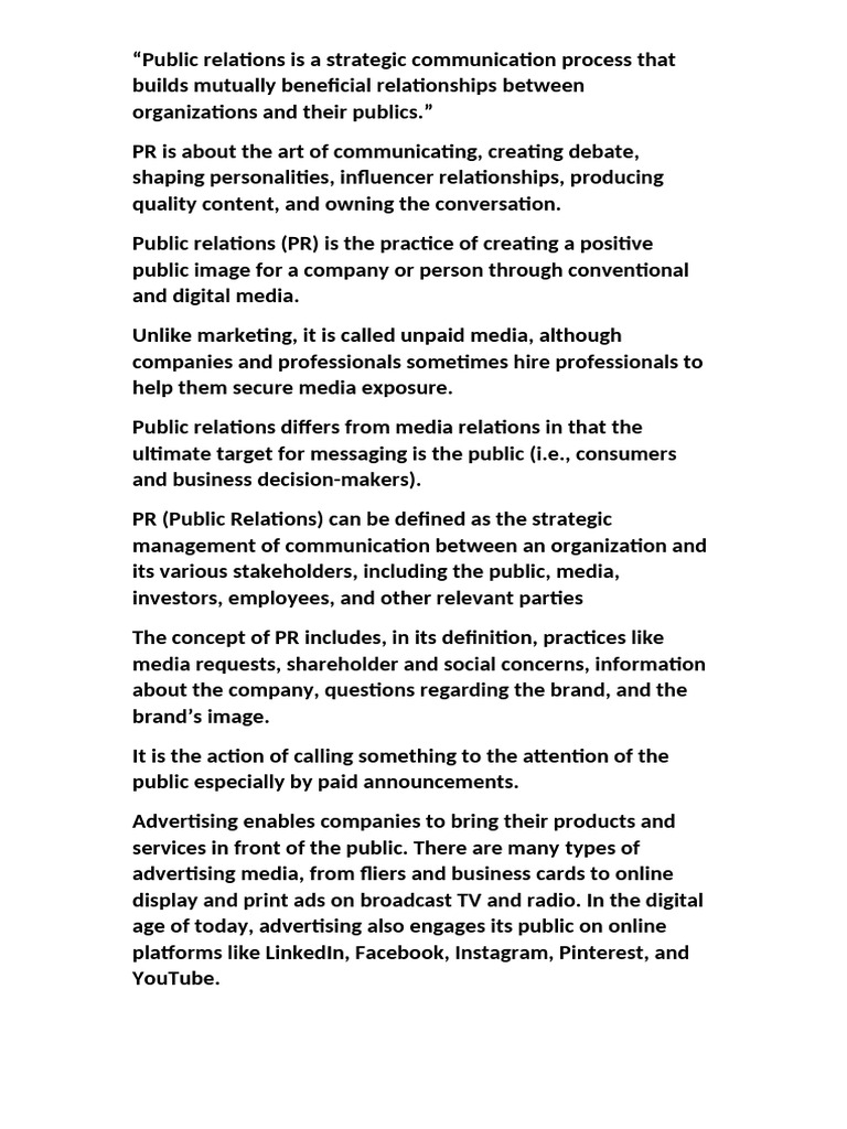 Understanding Public Relations Basics | PDF