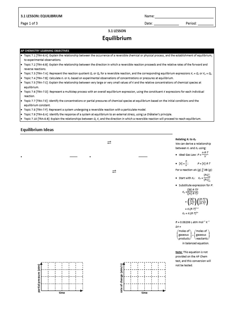 AP Chemistry: Equilibrium Concepts | PDF | Chemical Equilibrium ...