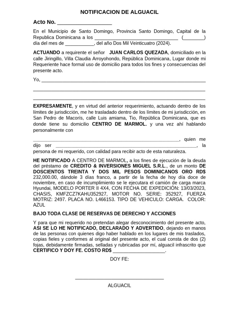 Notificacion de Alguacil 12 | PDF