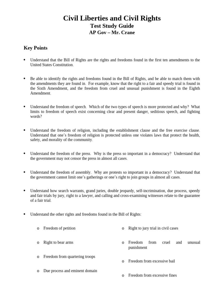Civil Liberties and Civil Rights Test Study Guide | PDF | United States ...