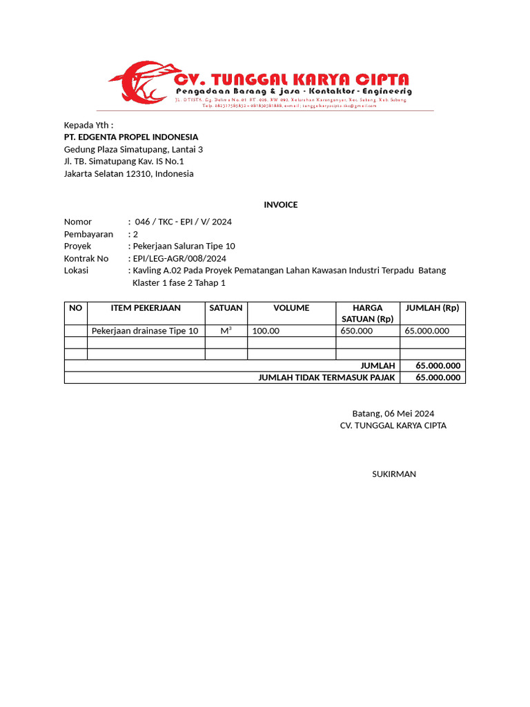 Invoice Saluran A02 | PDF