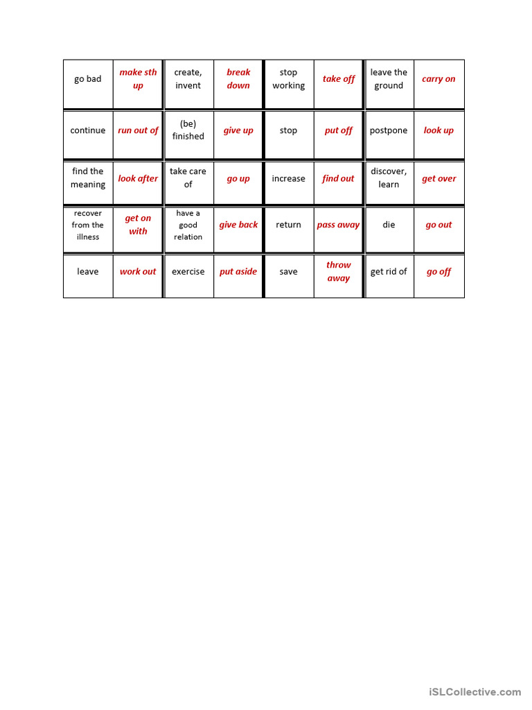 Phrasal Verbs Domino | PDF