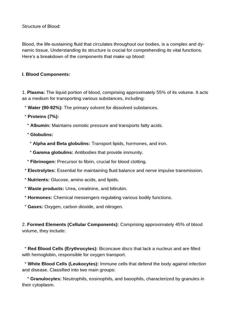 Structure of Blood | PDF | Blood | White Blood Cell