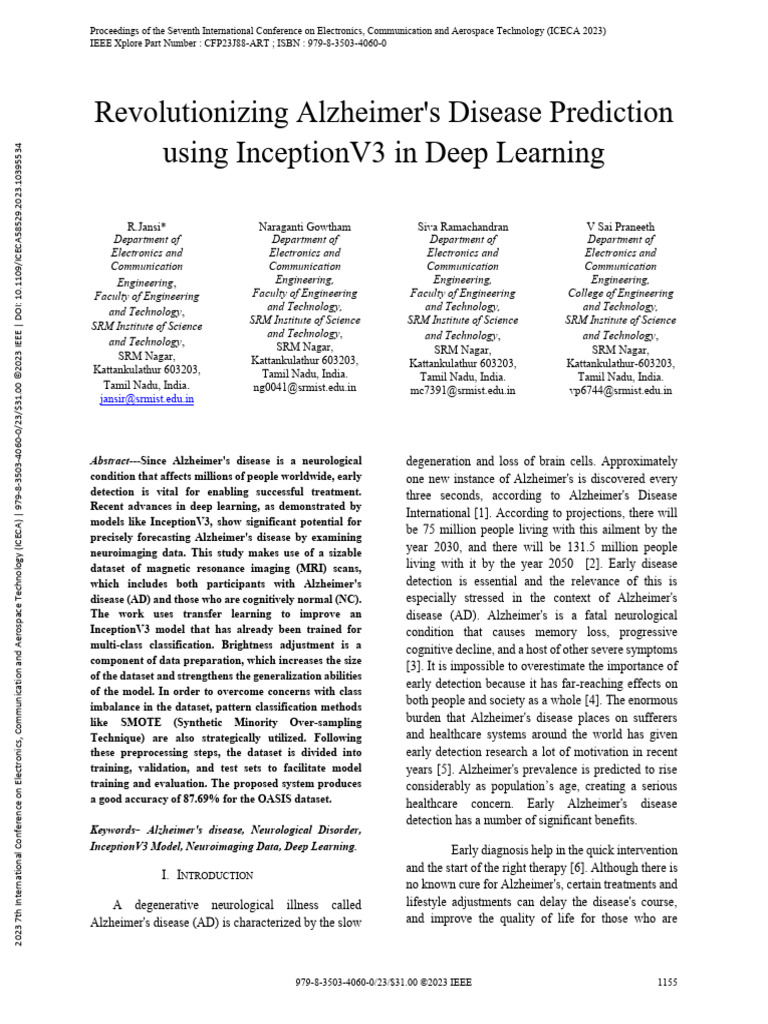 Revolutionizing Alzheimers Disease Prediction Using InceptionV3 in Deep ...