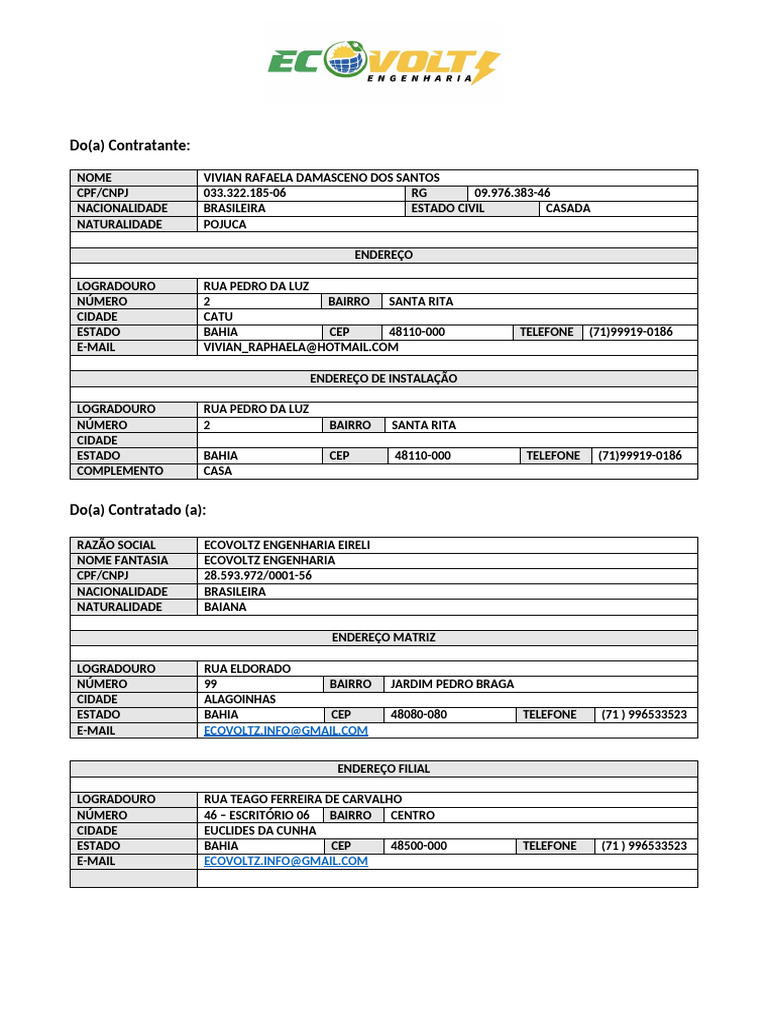 Dados para Redigir o Contrato | PDF