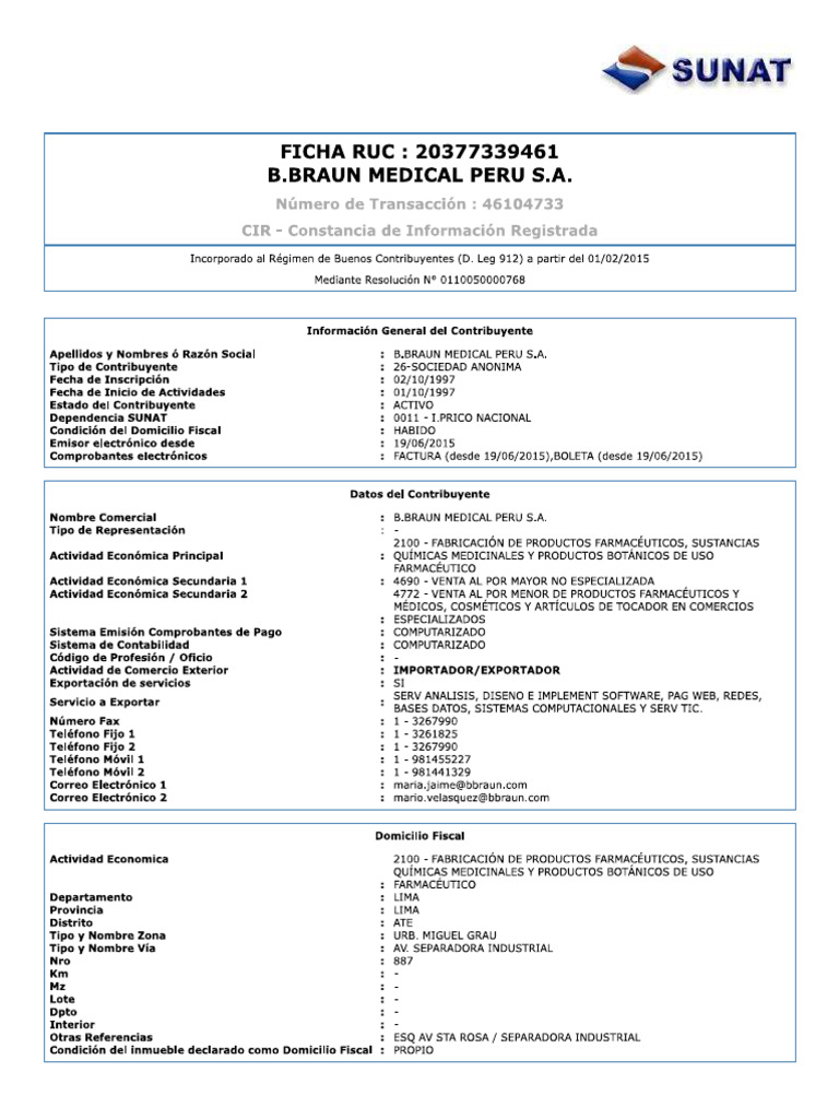 Ficha Ruc B.braun | PDF