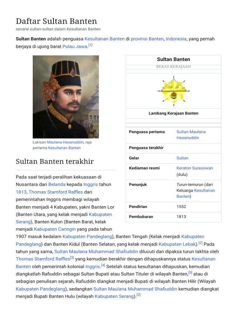 Daftar Sultan Banten - Wikipedia Bahasa Indonesia, Ensiklopedia | PDF