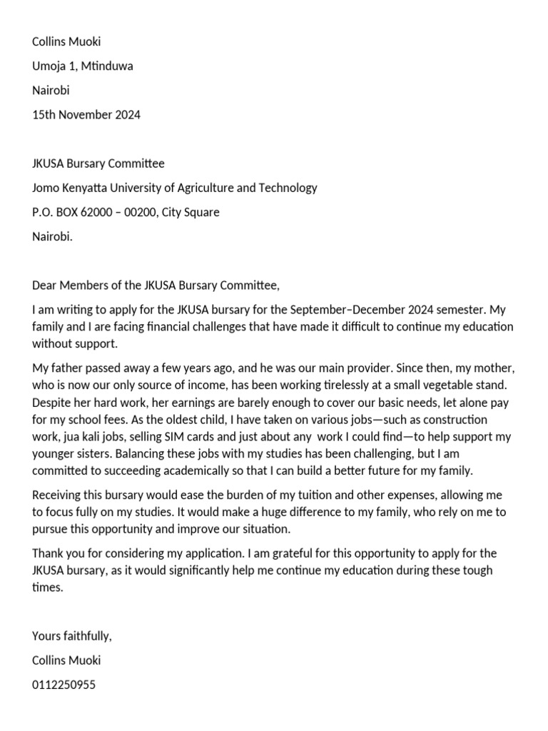 Bursary Letter | PDF | Social Science | Wellness
