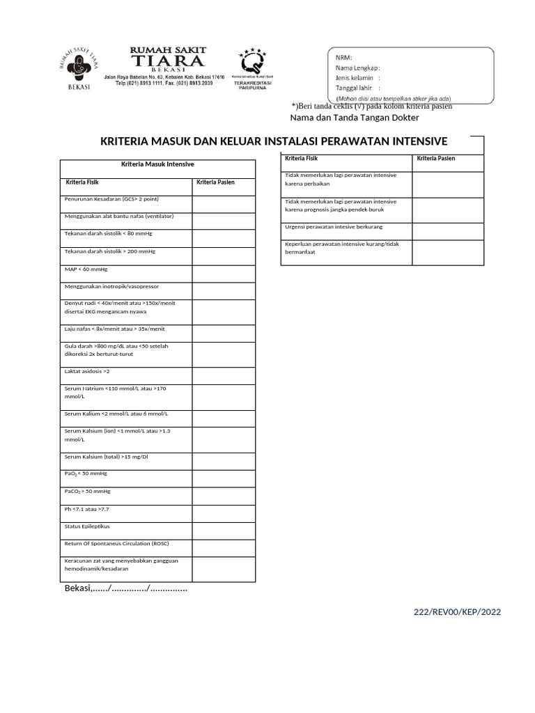 Fix Formulir Kriteria Masuk & Keluar Ipi | PDF