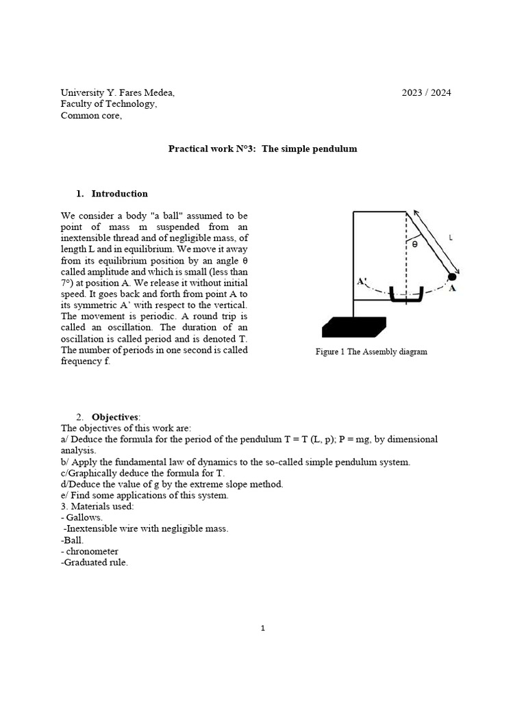 Practical Work N°3 The Simple Pendulum | PDF