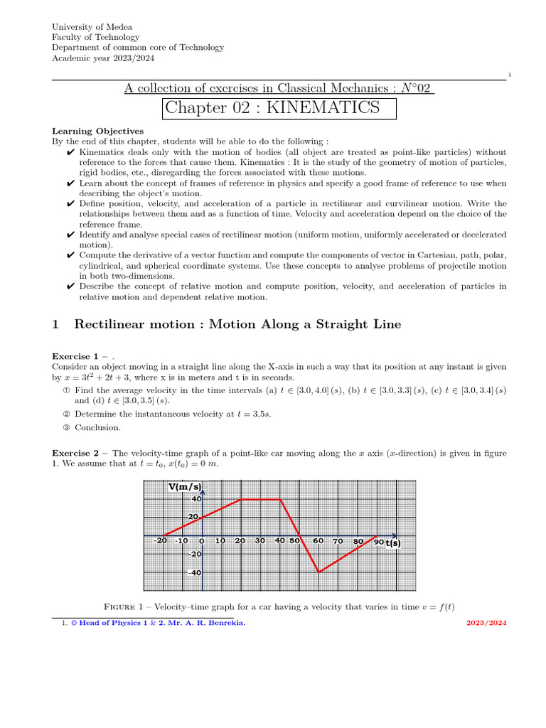 TD2 Phys1 2023-2024 Medea | PDF | Kinematics | Acceleration