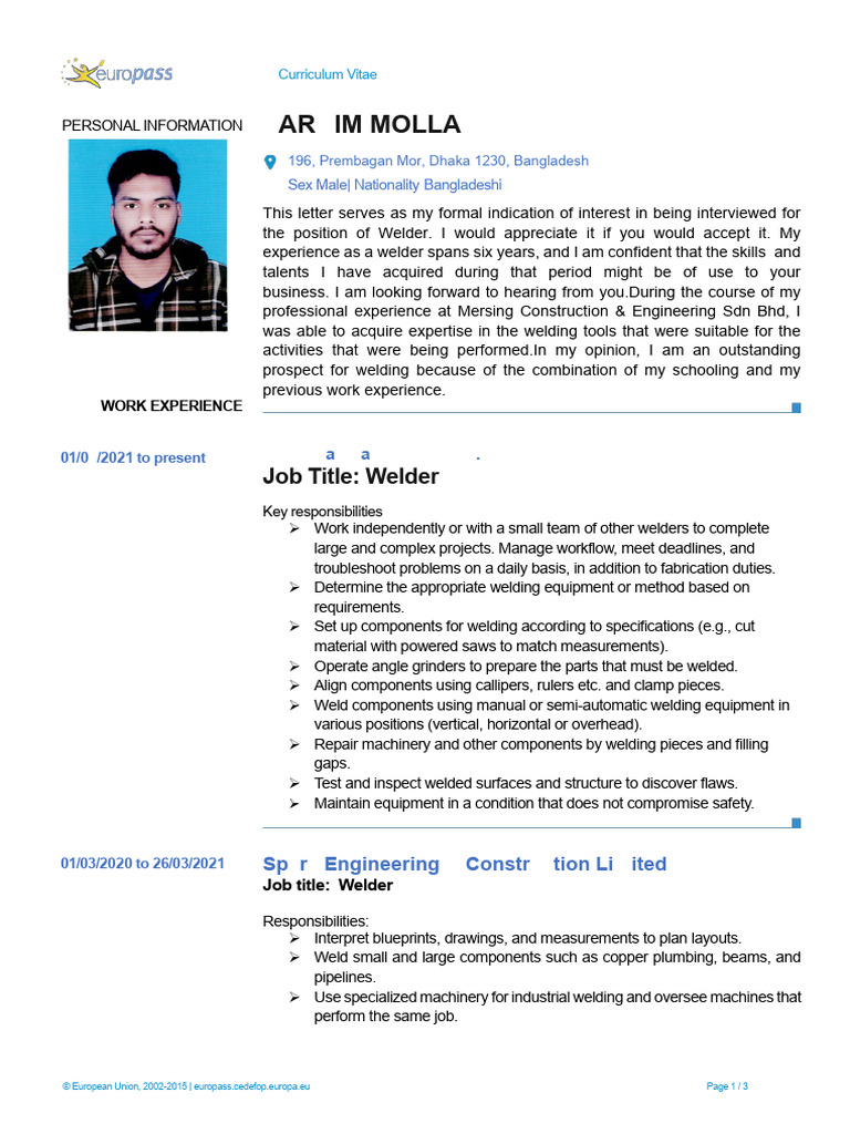 Welder BD - Farhim Molla | PDF | Welding | Construction