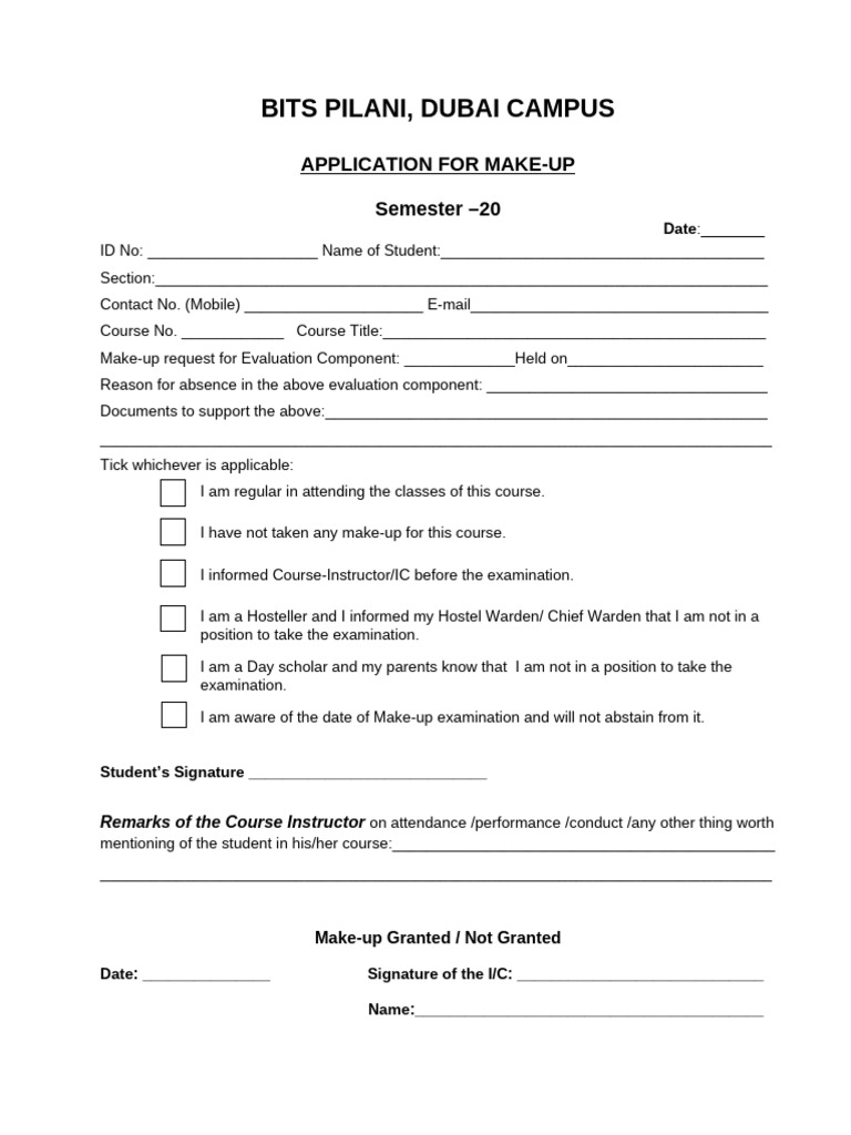 Make-Up Form | PDF