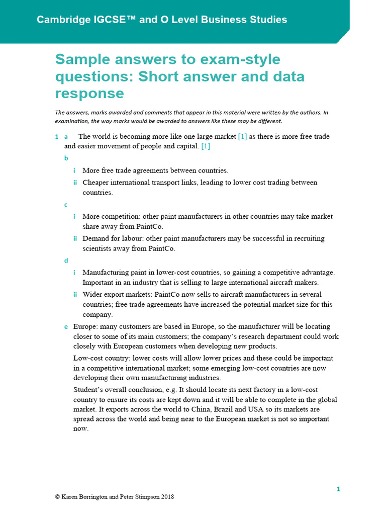 29 Business and The International Economy - Sample Answers To Short ...