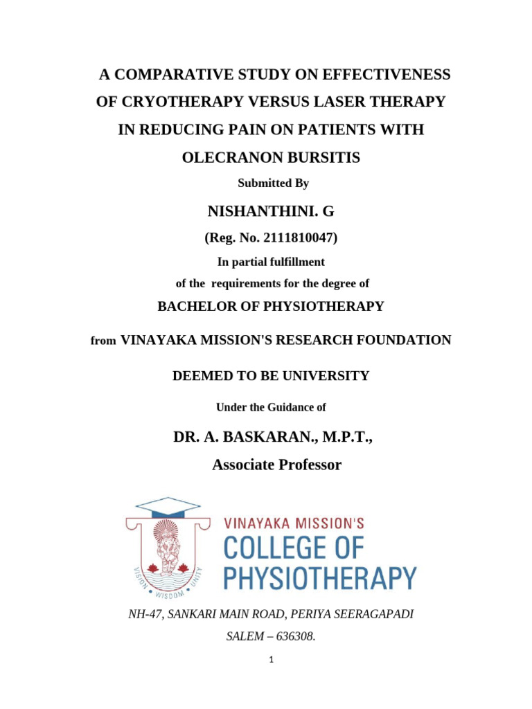 G.s.nishanthini Final Year Project | PDF | Physical Therapy | Pain