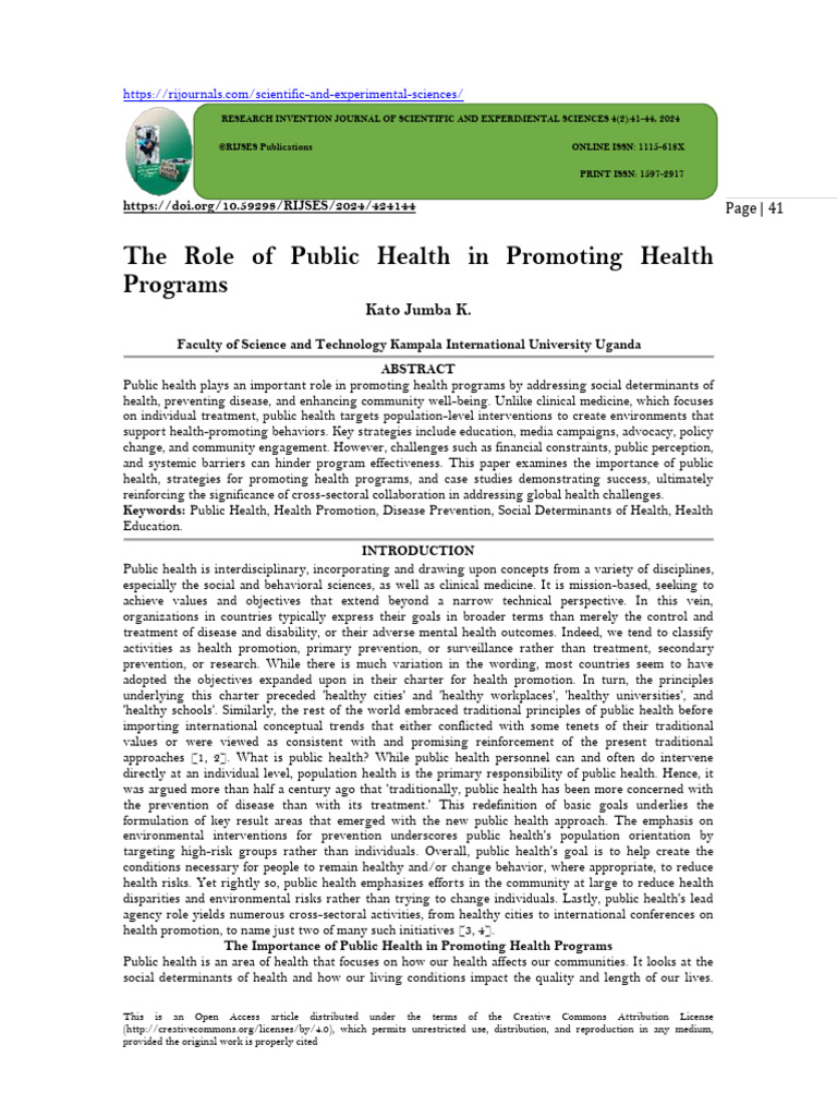 Public Health's Role in Health Promotion | PDF | Public Health ...