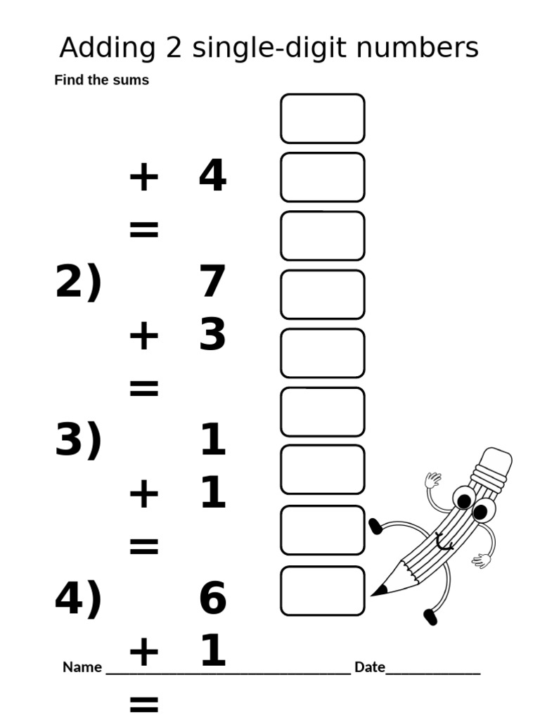 Adding 2 Single-Digit Numbers: Find The Sums | PDF