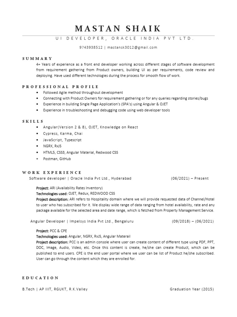 Mastan Shaik UI Resume | PDF