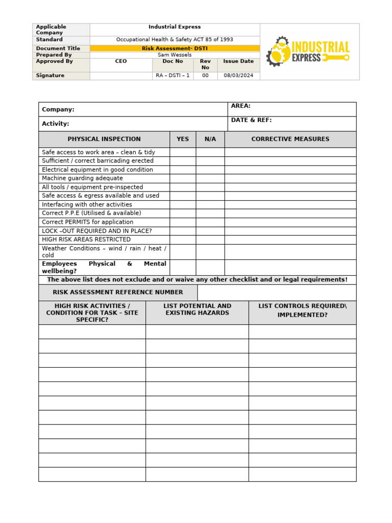 Daily Safety Task Instruction | PDF | Occupational Safety And Health | Risk