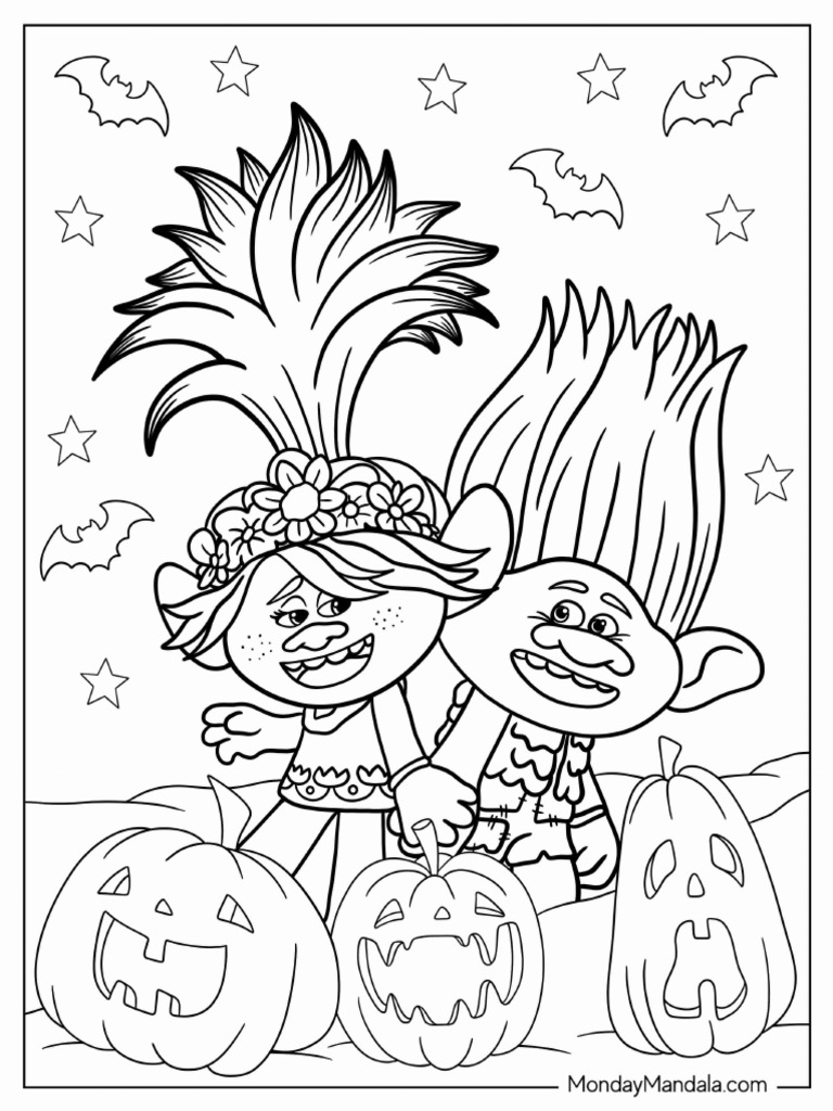 Halloween Themed Trolls Coloring Page | PDF