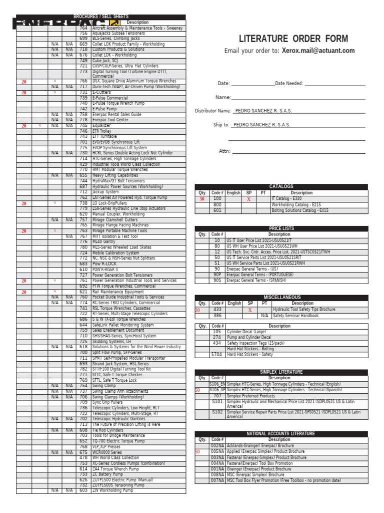 Formato Solicitud Catalogos Enerpac | PDF | Manufactured Goods ...
