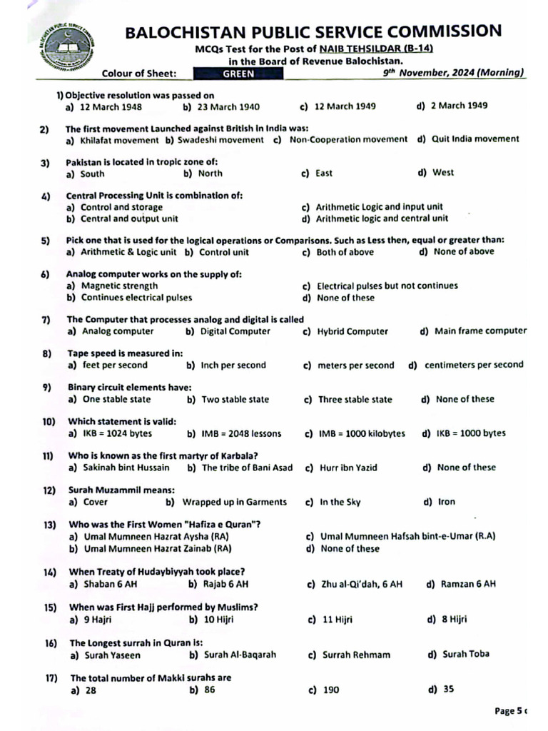 Naib Tehsildar Paper 9 November 2024 Morning & Evening - RAB 1 | PDF