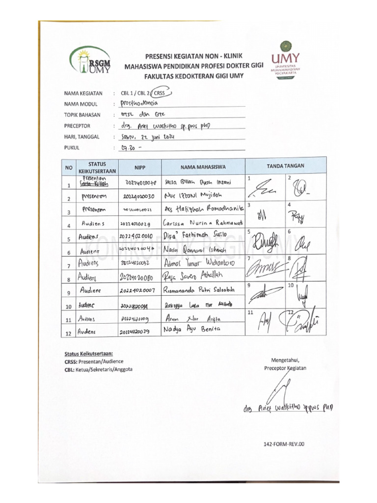 Presensi CRSS PROSTHO | PDF
