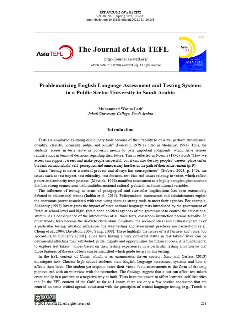 Problematizing English Language Assessment and Testing Systems in A ...