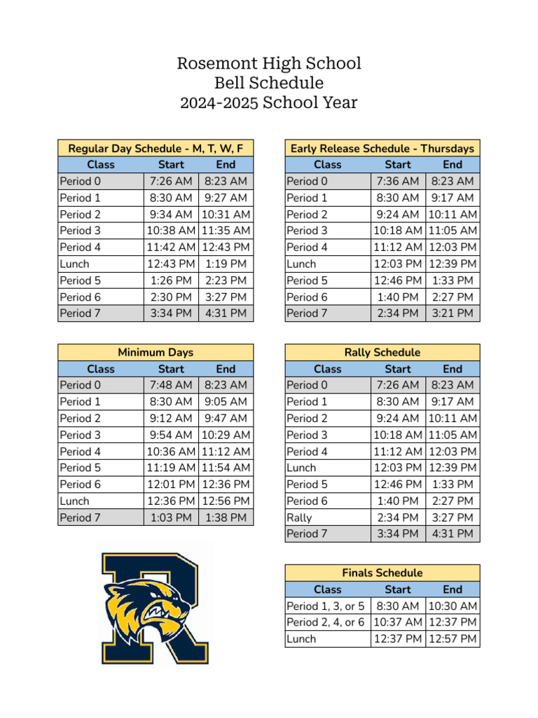 Rosemont 2024-25 Bell Schedule | PDF | Cooking, Food & Wine