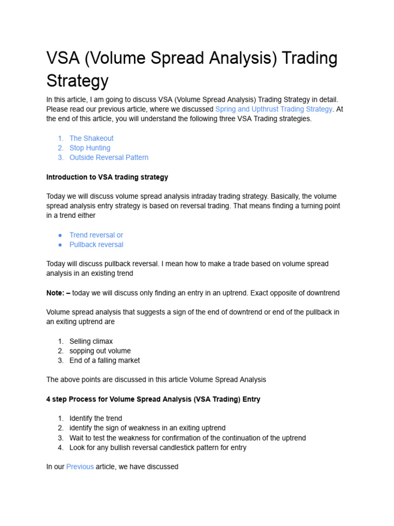 VSA (Volume Spread Analysis) Trading Strategy | PDF | Market Trend ...